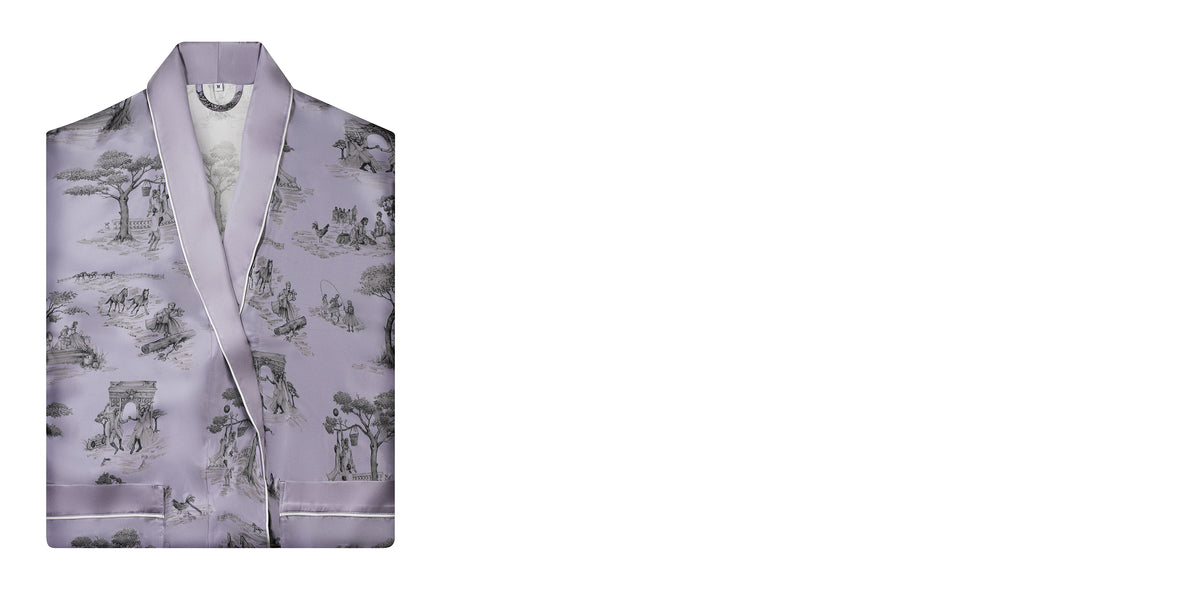 Harlem Toile Lilac Silk Dressing Gown | Gingerlily